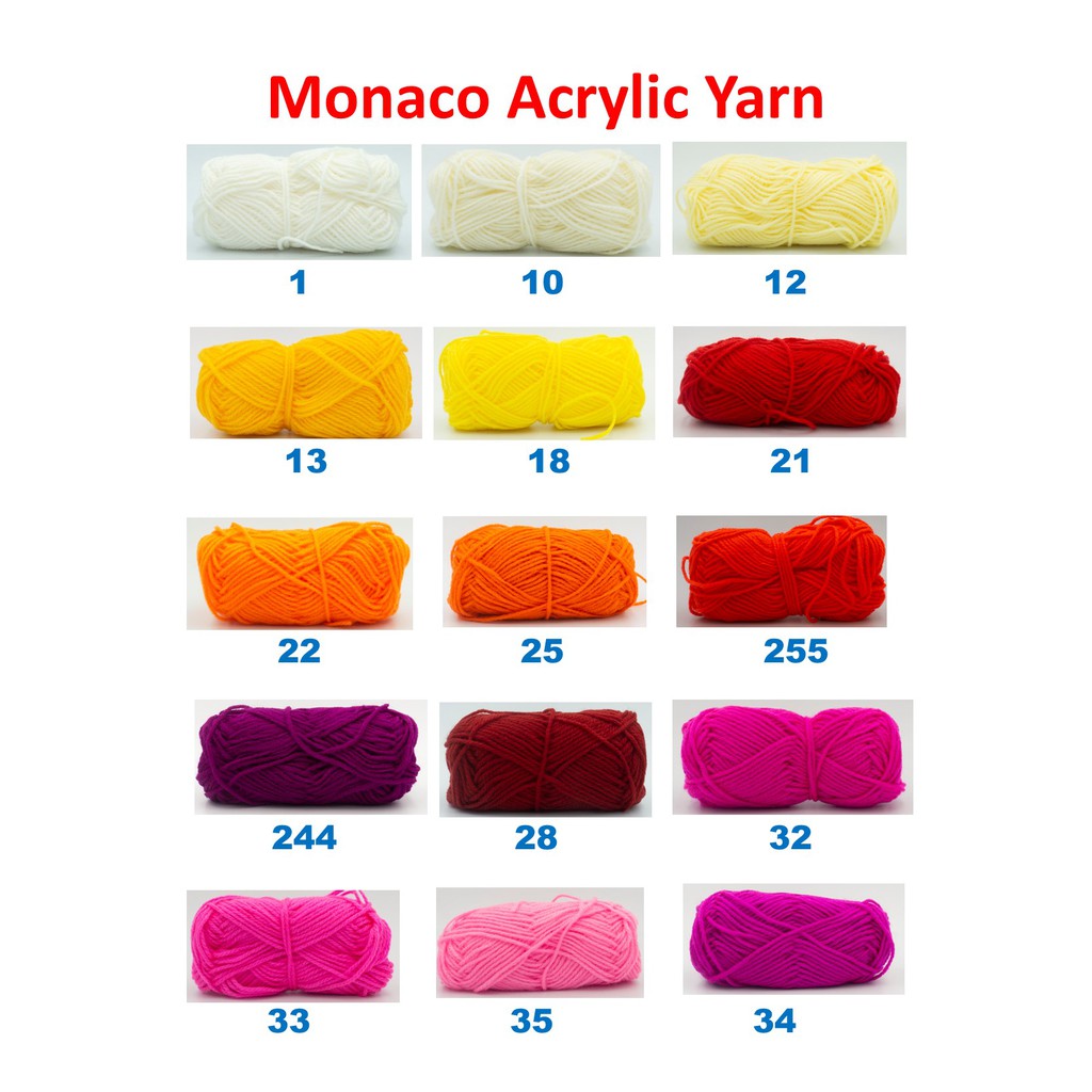 Monaco Acrylic Yarn 3 Ply (Shades of Yellow, White, Red and Pink ...
