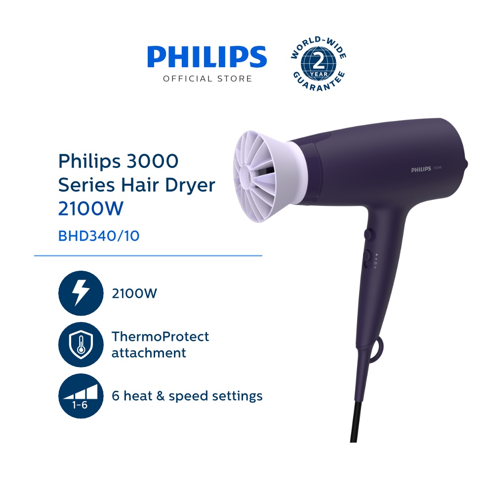 Philips 3000 Series Hair Dryer, 2100W BHD340/10 with ThermoProtect Technology | Shopee Philippines