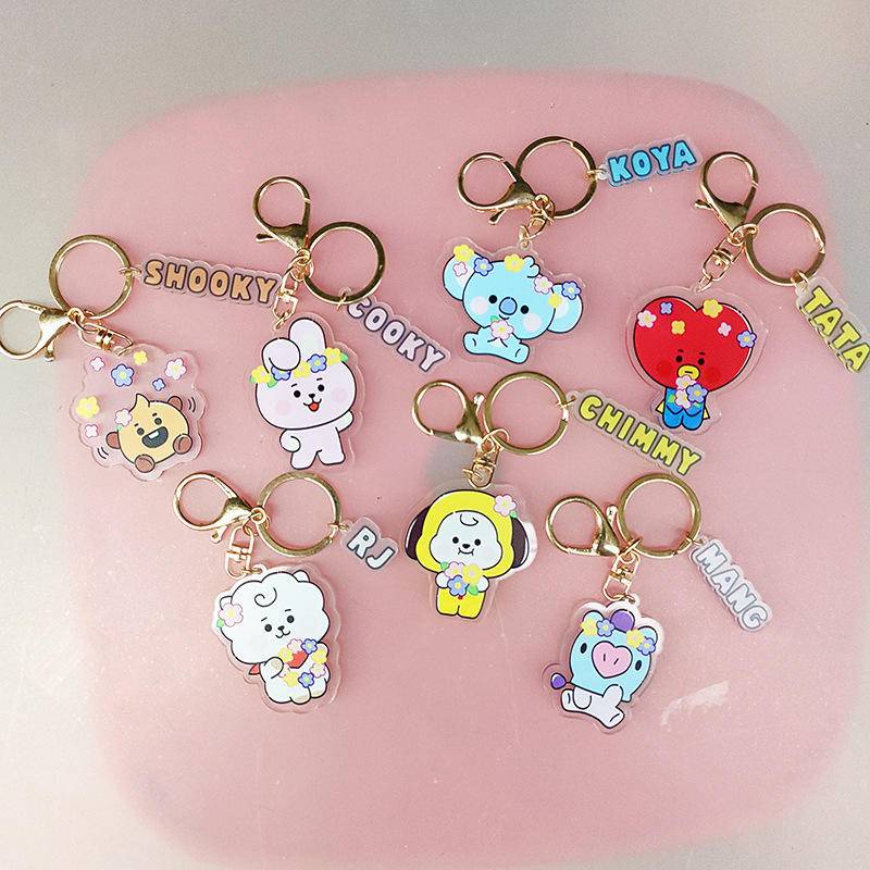 New KPOP BTS BT21 Key Chains Flowers CHIMMY COOKY KOYA MANG RJ SHOOKY ...