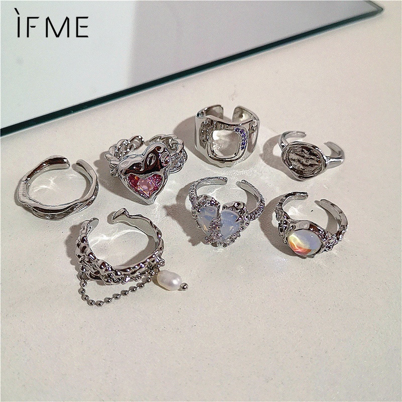 Ifme Personalized Gem Diamond Ring Set Heart Open Adjustable Rings for ...
