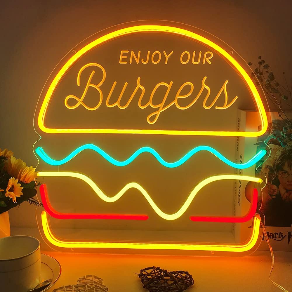 Hamburger Neon Sign Burger Neon Sign for New Year Business Open Burger ...