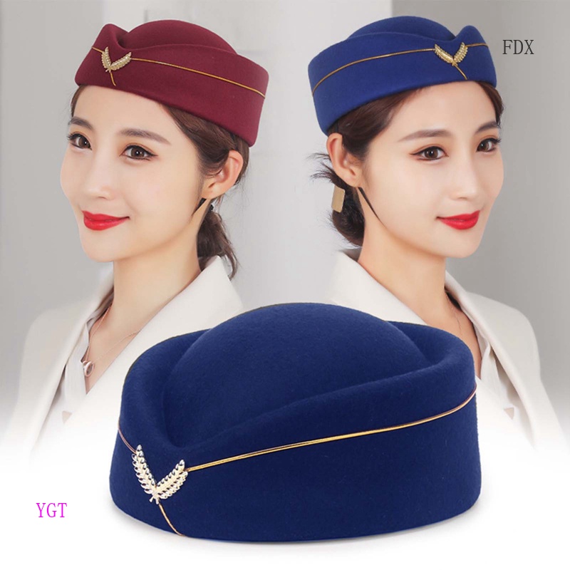 FDX Wool Felt Air Hostesses Beret Hat Base Cap Airline Stewardess ...