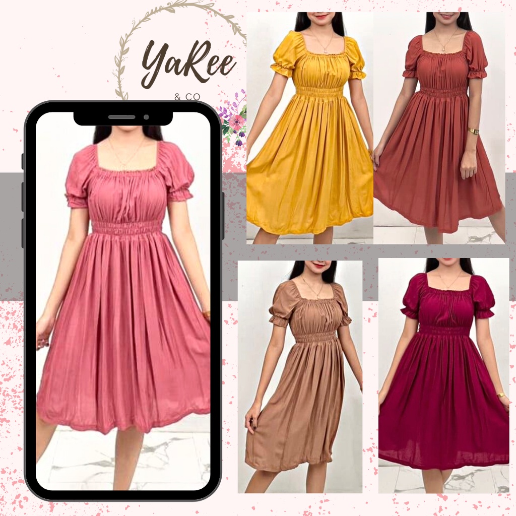 Yaree.Co Love Linen Puff Sleeves Smock Midi Dress for women | Shopee ...