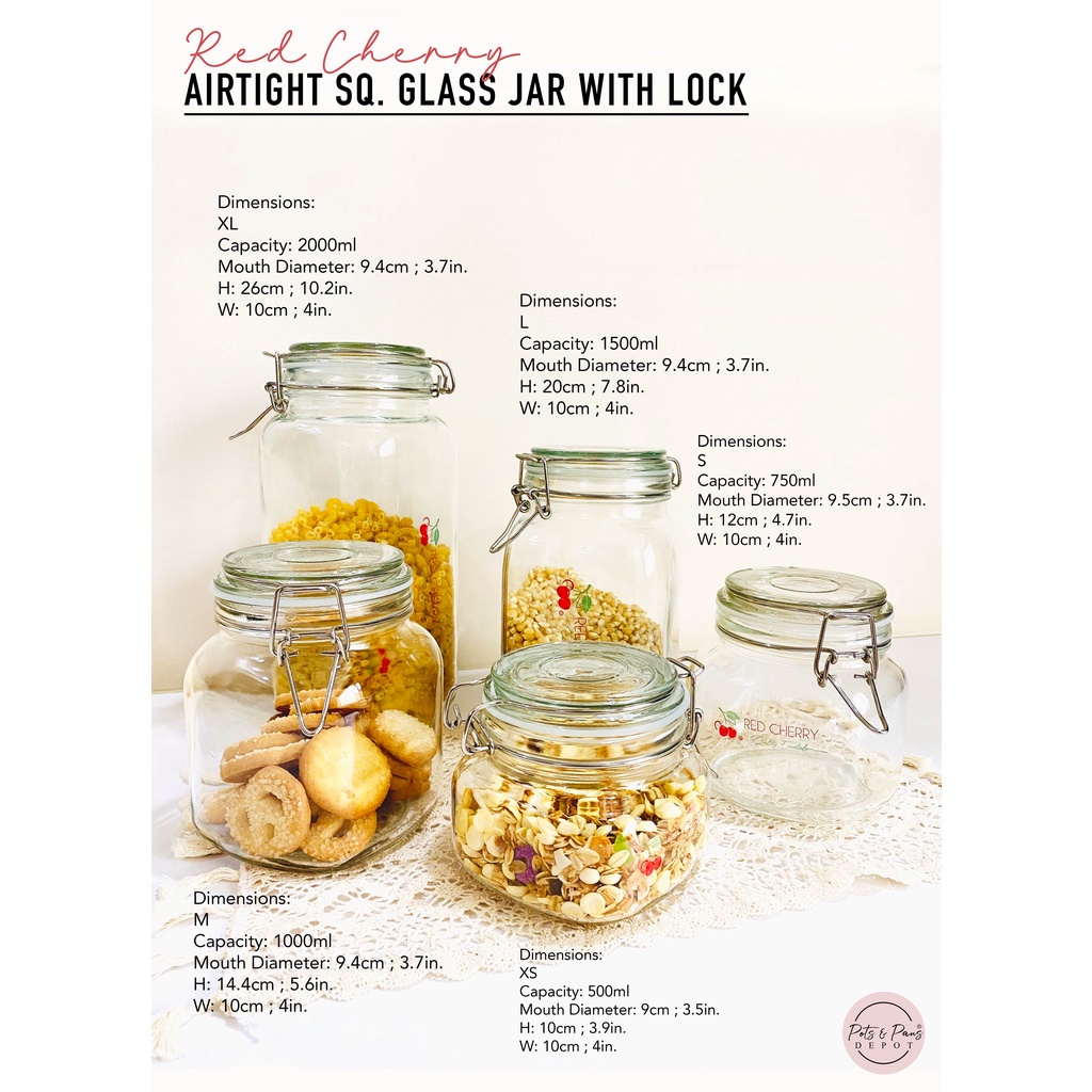 Red Cherry Sq. Airtight Glass Jar with Lock | Shopee Philippines