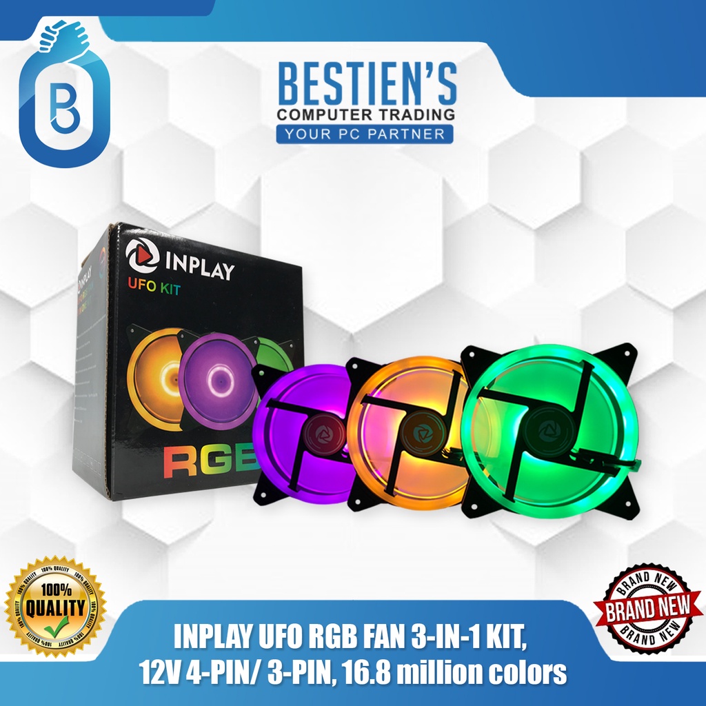 INPLAY UFO RGB FAN 3-IN-1 KIT, 12V 4-PIN/ 3-PIN, 16.8 million colors ...