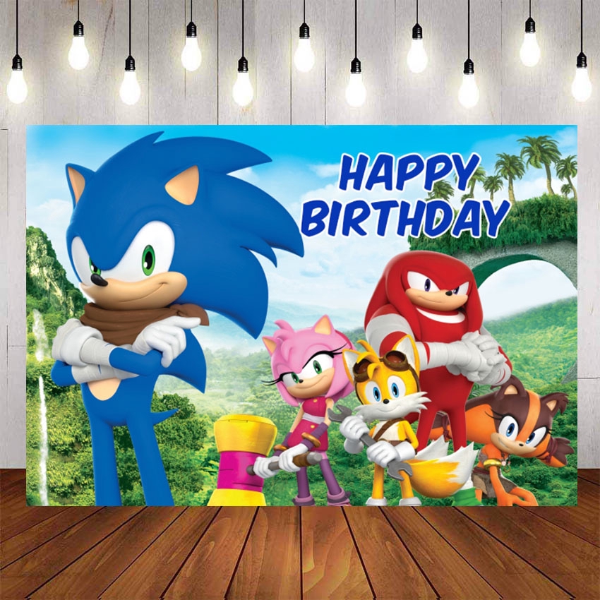 Sonic Backdrops Cartoon For Boys Birthday Party Photography Green Forest Backgrounds Photocall ...