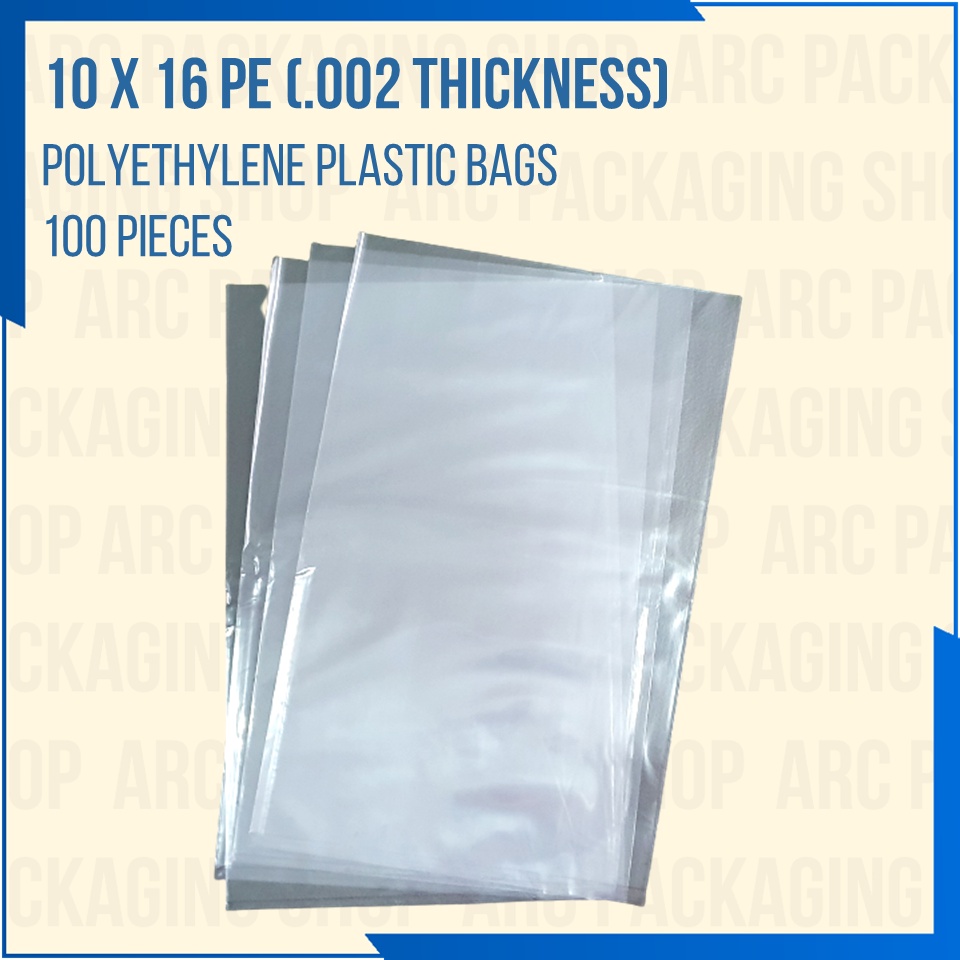 10x16 PE Polyethylene Plastic Bag (Thickness - .002) - 1 Pack (100pcs ...