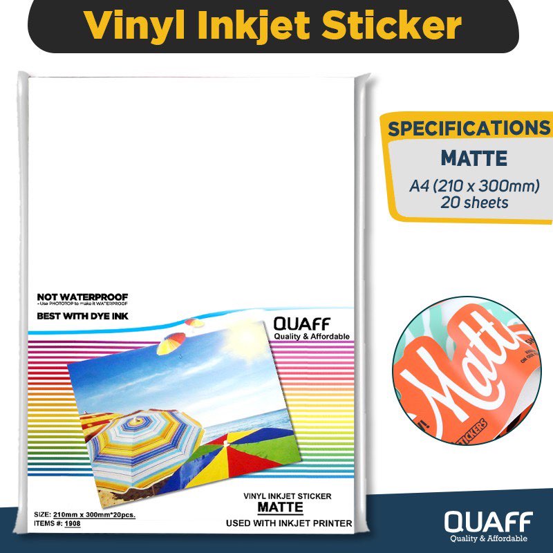 QUAFF PRINTABLE VINYL INKJET STICKER A4 MATTE (20 pcs pck) | Shopee ...