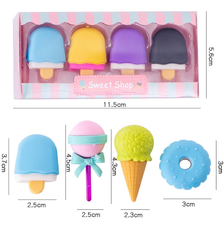 Food Erasers for Kids, 4 Pcs/pack 3D Cute Mini Ice Cream Donut Take ...