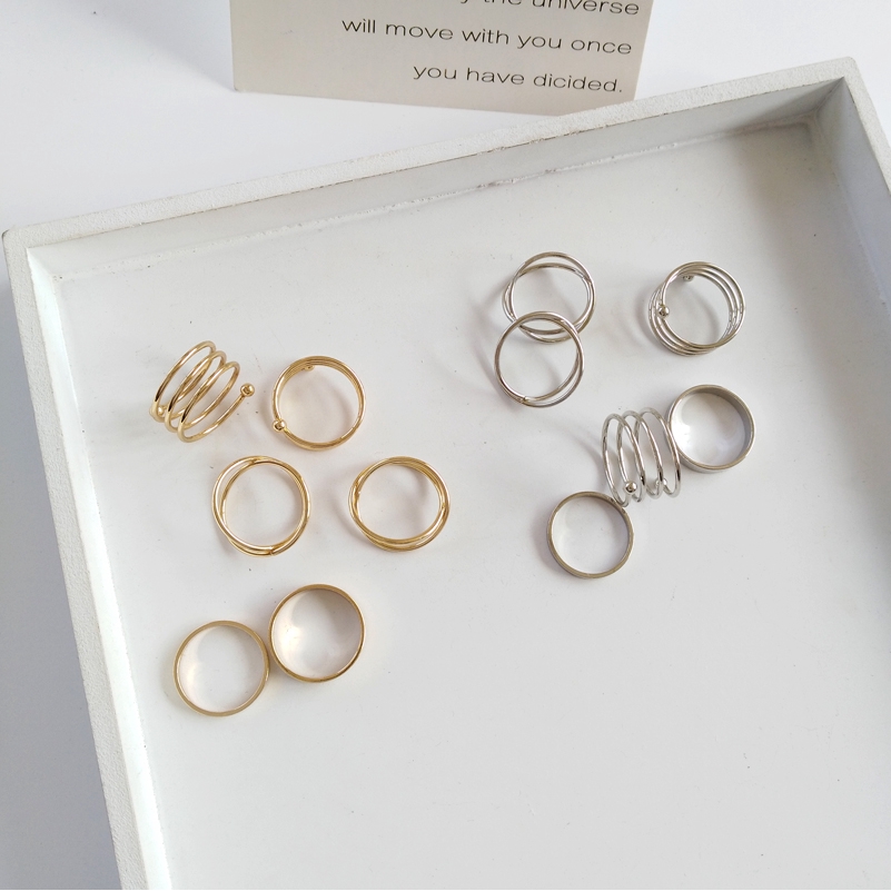 Set of 6 Korean gold and silver simple multi-layered rings 1222 ...