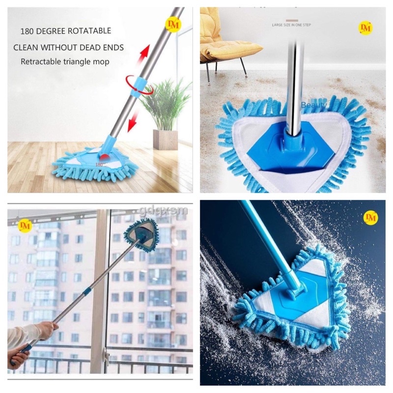 Ceiling Mop Wall Cleaner Retractable Rotatable Triangle Mop | Shopee ...
