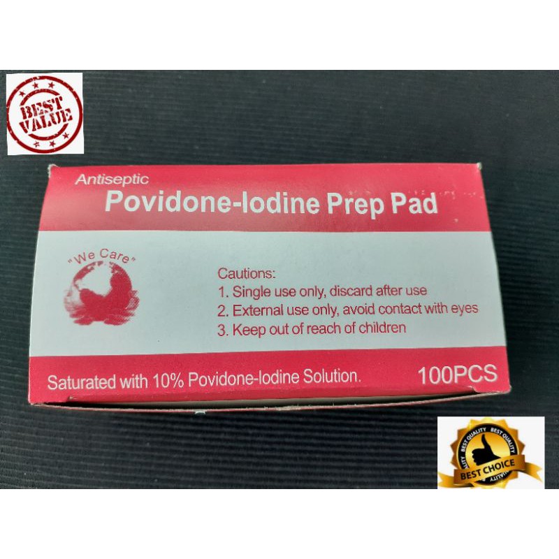 FIRST AID ANTISEPTIC POVIDONE IODINE PREP PAD 100pcs per box | Shopee ...