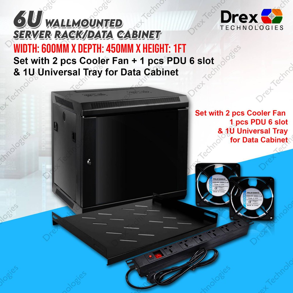 6U 6-Layer Data Cabinet 600x450x1ft With 2pcs Fan / 1pc PDU 6-slot / 1U ...