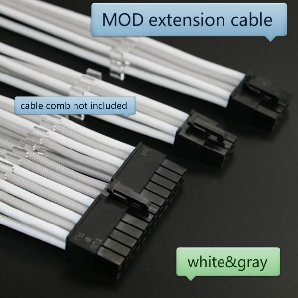 White Gray Cable Sleeved Cable PSU Extension cable gpu cpu | Shopee ...