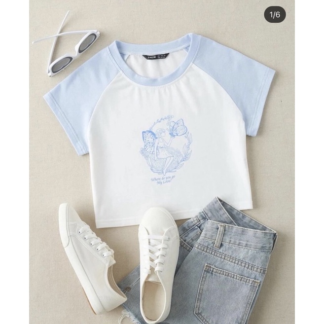 SHEIN letter and angel print raglan | Shopee Philippines