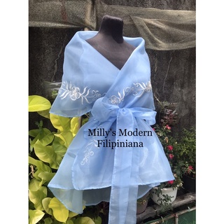 Modern Filipiniana Wrap around / Powder Blue Embro | Shopee Philippines