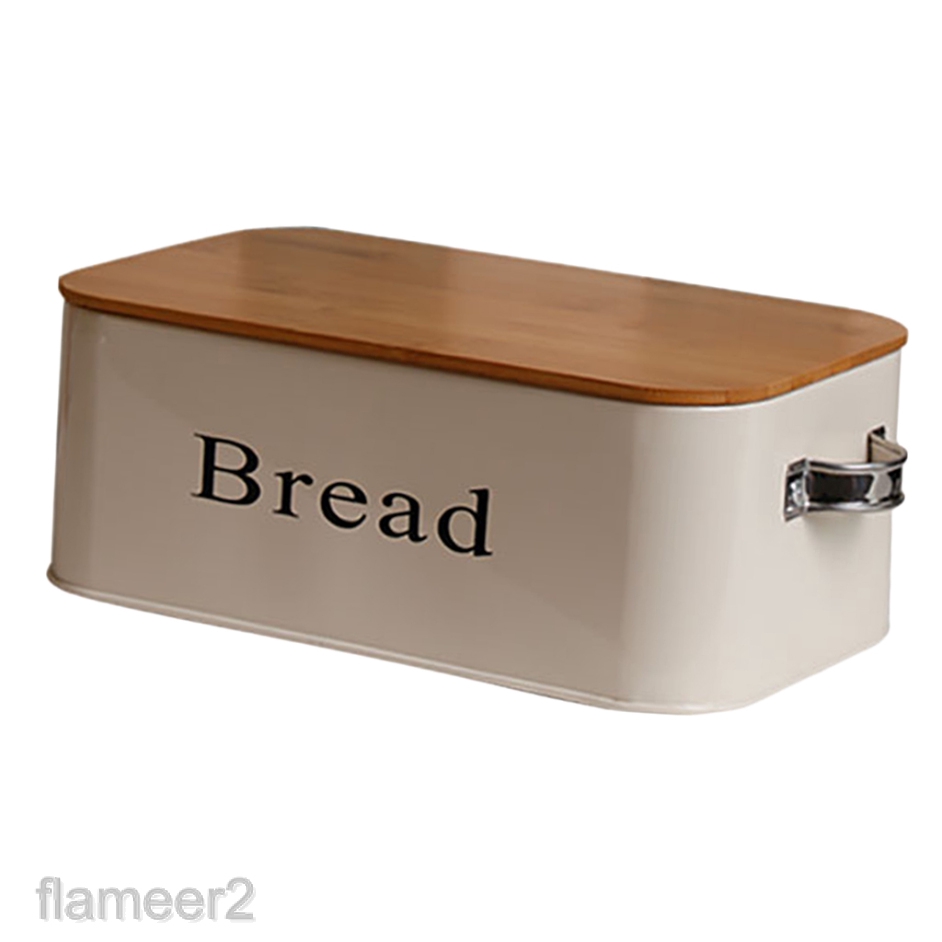 Metal Bread Box Iron Kitchen Storage Cake Container with Lid White ...