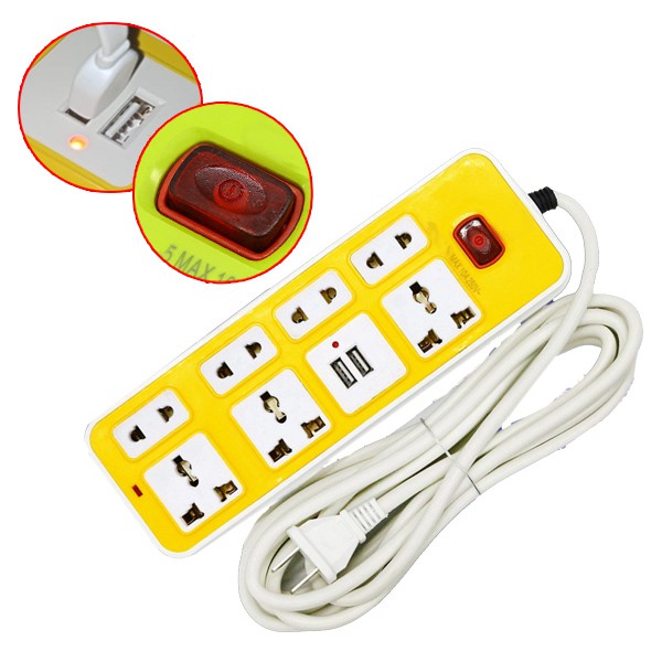 Colorful Socket Power Extension With 7 Universal Power Sockets and 2 ...