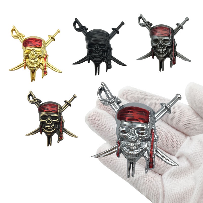 3D Metal Pirates Skull Captain Jack Badge Car Sticker Emblem Tail Decal ...