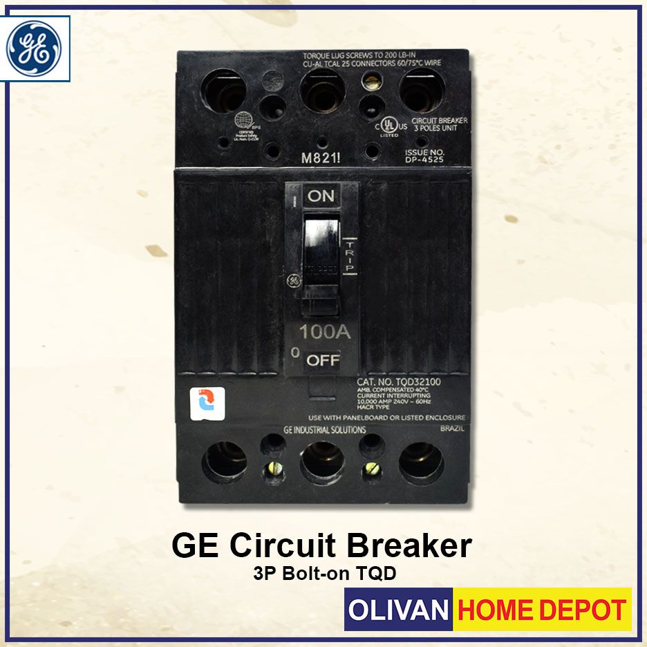 GE Original Circuit Breaker Bolt On Type 3 Pole TQD 100 Ampere, 200 ...