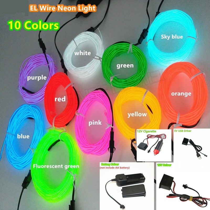 5meters Car 12V LED Cold Lights Flexible Neon EL Wire Auto Lamps on Car ...