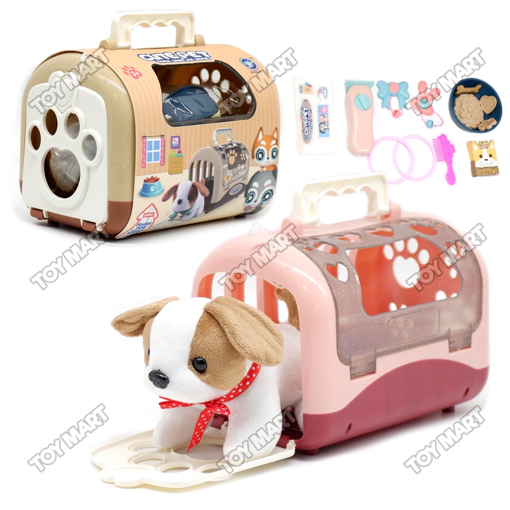 Cute Pet Puppy Dog with Pet Carrier and Accessories Simulation Plush ...