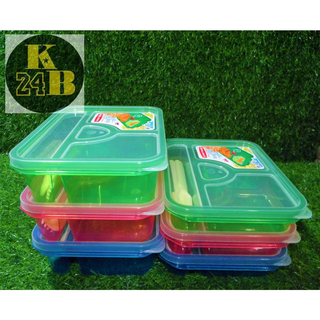 #518 2 Sizes Sunnyware Bento box w/ Sauce Pocket & Spoon & Fork (3 ...