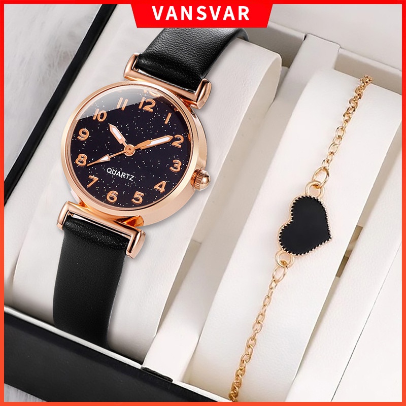 2PCS/Set Fashion Women Starry Sky Watch Bracelet Set Ladies Leather ...