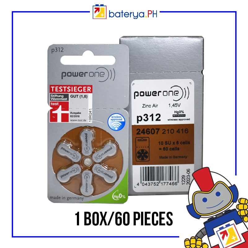 PowerOne 312 Zinc Air Hearing Aid Battery (10packs) 1.45V 312, PR41 ...