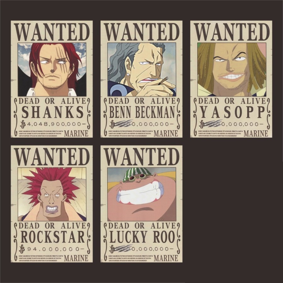 One Piece Red Hair Pirates A5 Bounty Wanted Poster 21cm X 15cm