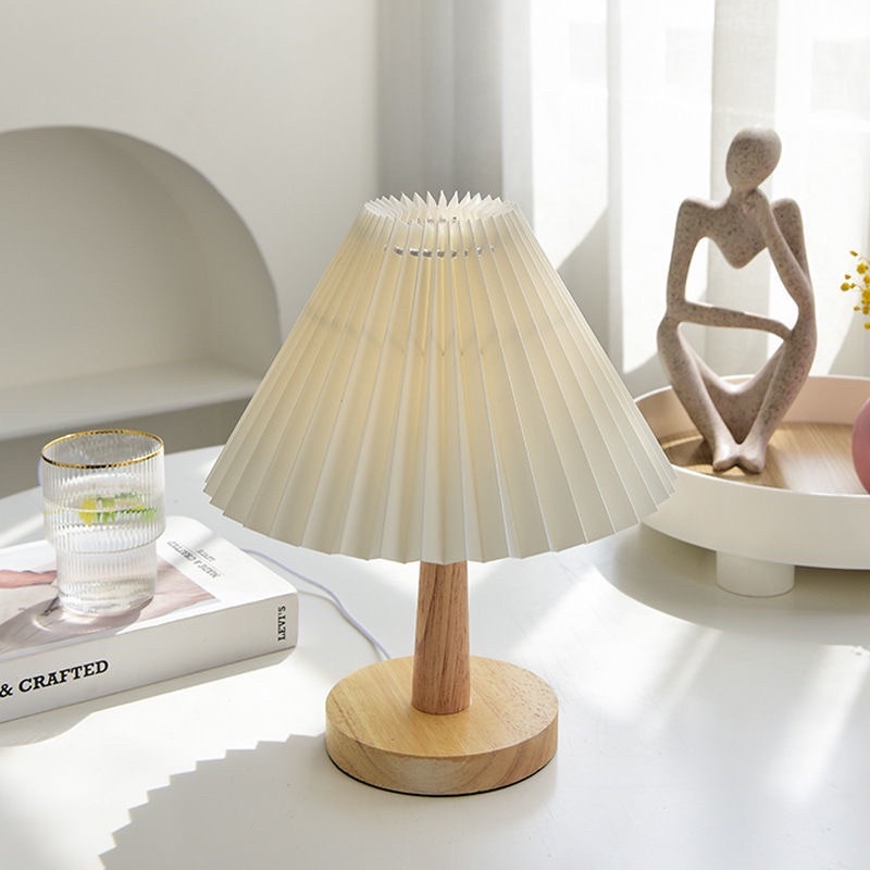 Ins Korean Style Nordic Pleated Bed Lamp Bedside Table Desk Lamp ...