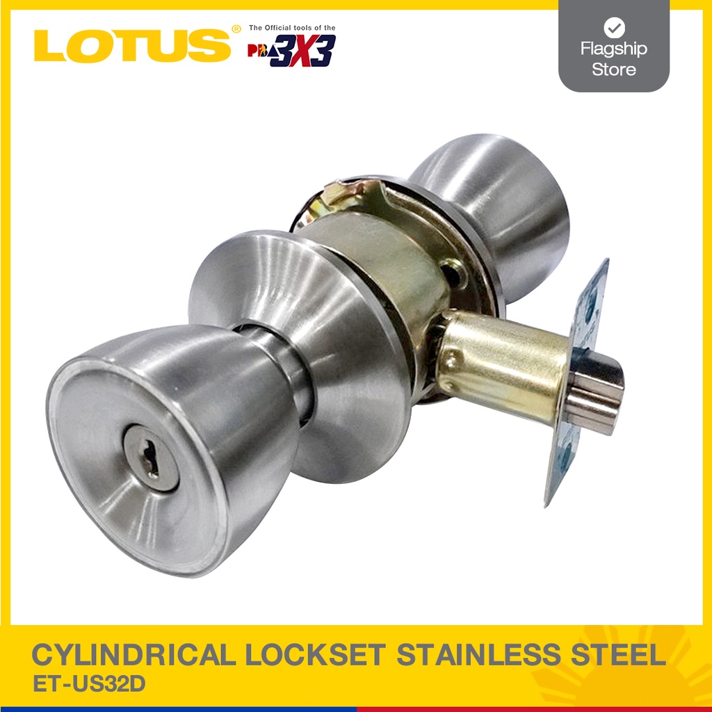 Lotus Cylindrical Lockset Stainless / Antique Brass - Door Hardware ...