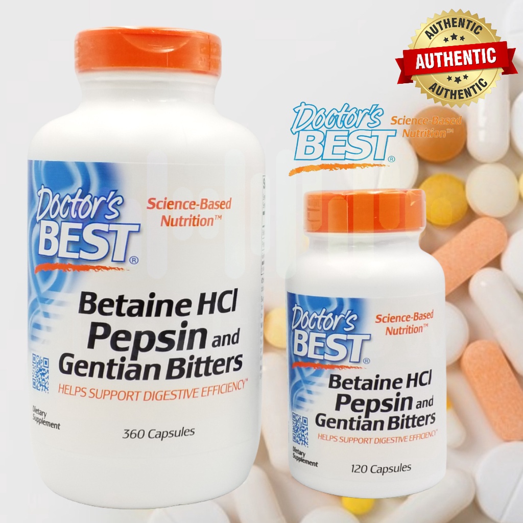 Betaine HCL Pepsin & Gentian Bitters Doctors Best 120 Caps or 360 Caps ...