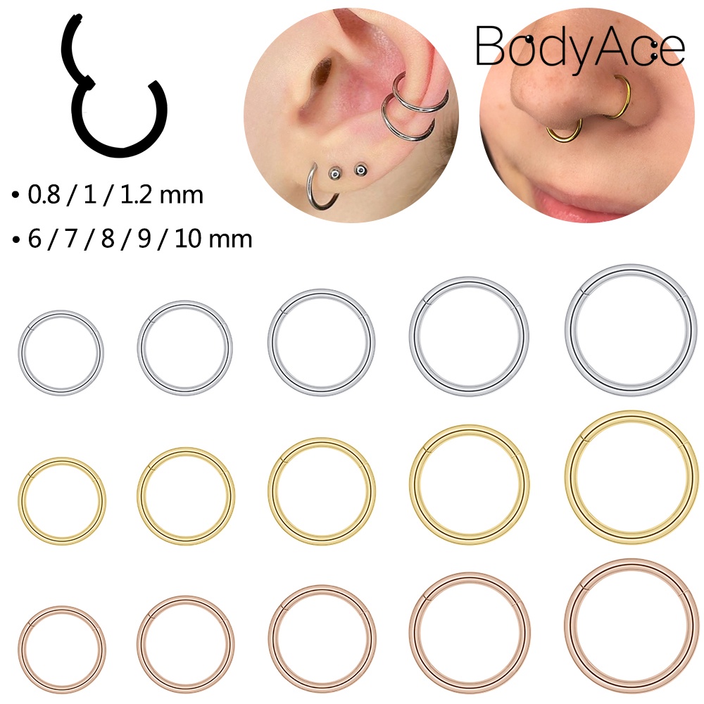 Bodyace 1 PC 6/7/8/9/10mm Hinged Segment Hoop Nose Piercing Stainless ...