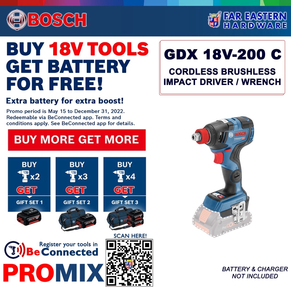 BOSCH GDX 18V-200 C Cordless Brushless Impact Driver / Wrench (Baretool ...