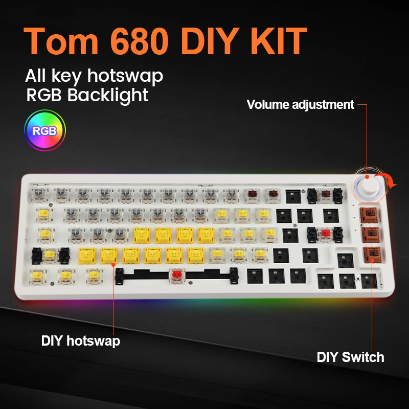 TOM680 TM680 Mechanical Keyboard DIY Kit Hotswap 3 modes bluetooth ...