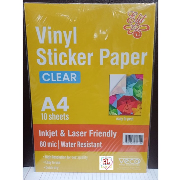 VECO VINYL STICKER PAPER CLEAR A4 (10 sheets) | Shopee Philippines