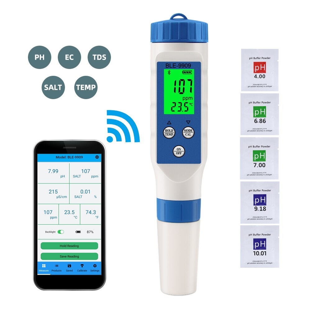 KONG PH Meter 5 in 1 PH/EC/TDS/Salinity/TEMP Meter Digital Water ...