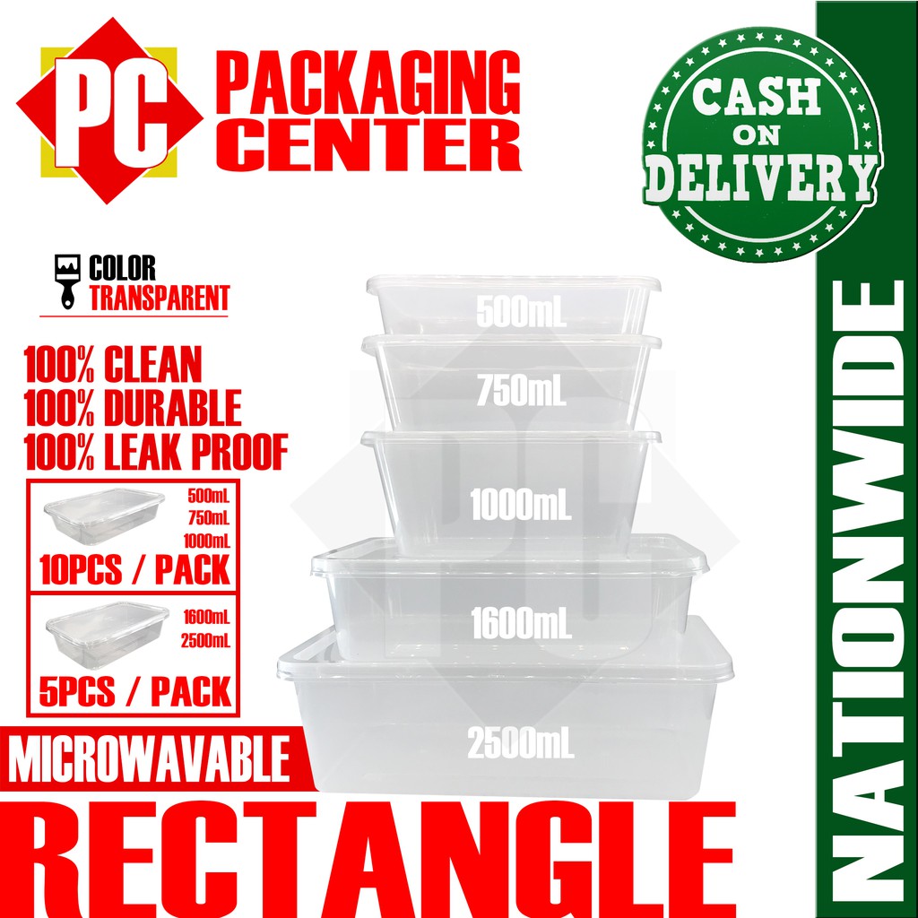Microwavable Container Rectangle 500mL, 750mL, 1000mL, 1600mL, 2500mL ...