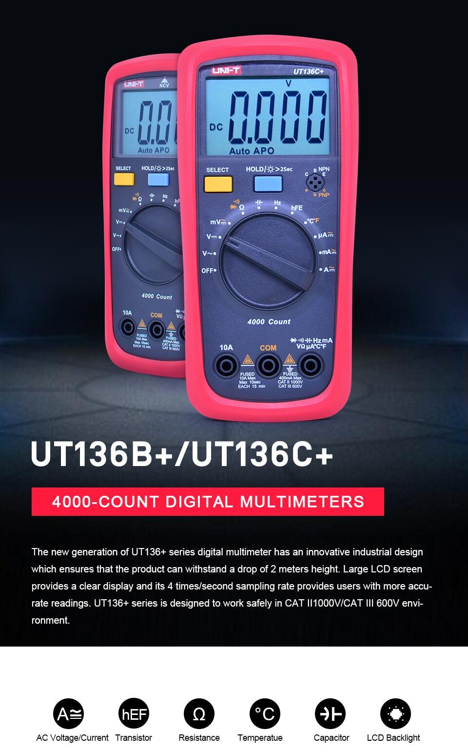 UNI-T UT136B+/UT136C+ Multimeter Digital multimeter tester AC DC ...