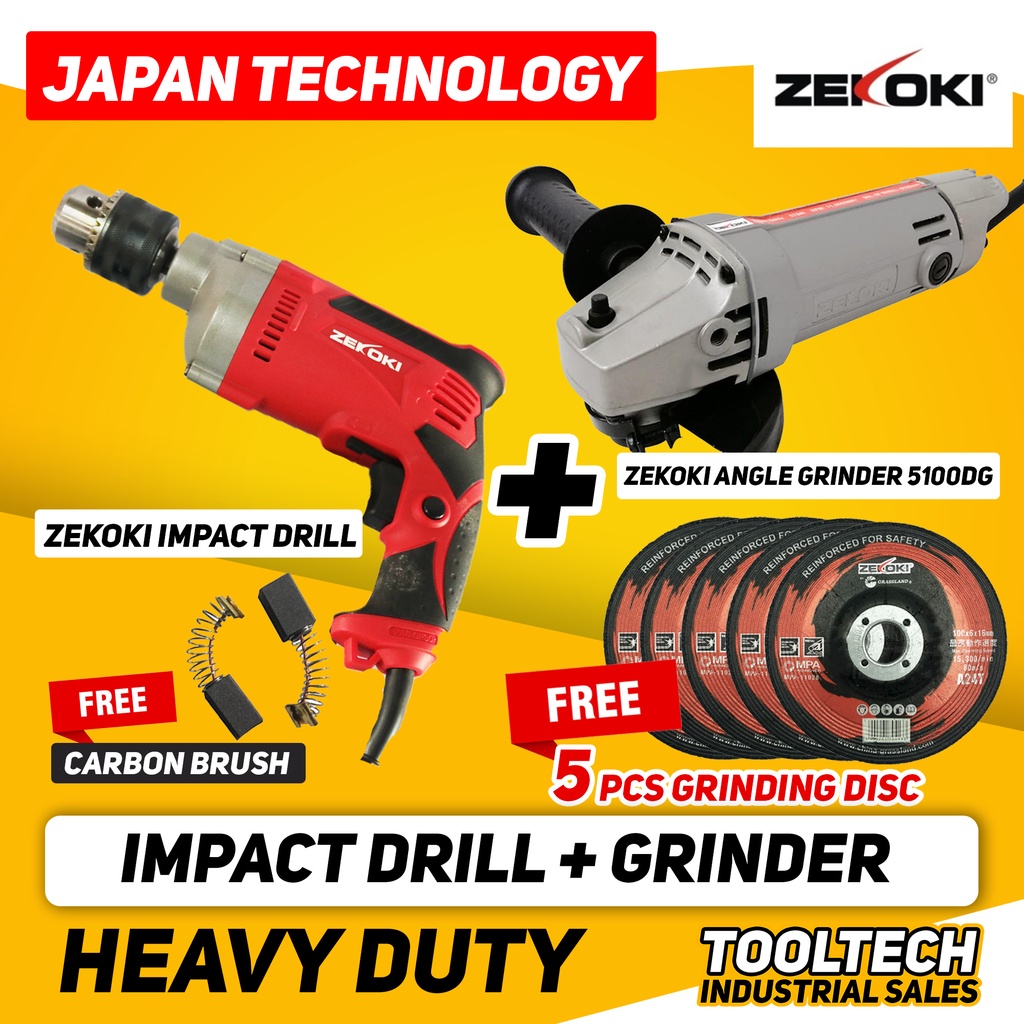 Zekoki Impact Drill 710 Watts 16MM + Zekoki Angle Grinder 570 Watts with FREE Carbon Brush ...