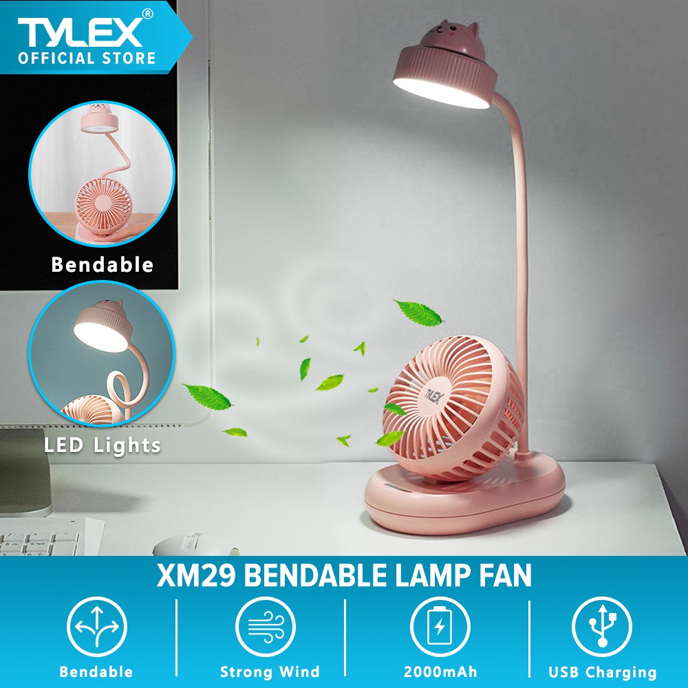 Tylex XM29 Portable Bendable Desk Lamp Fan Built-in 2000mAh Battery USB ...