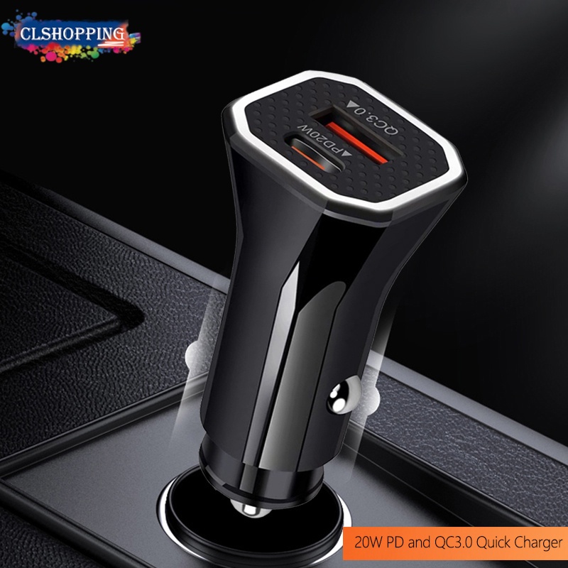 2 Ports QC USB PD Car Charger QC 3.0 20W Fast Charging For iPhone 12 11 ...