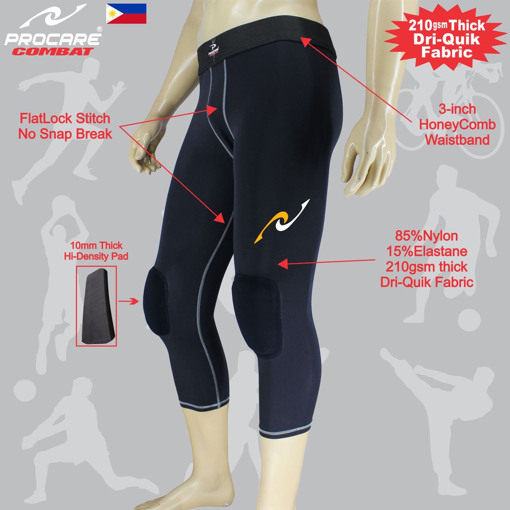 PROCARE COMBAT #8533 Compression Men Capris with Knee Padded Hi-Density ...