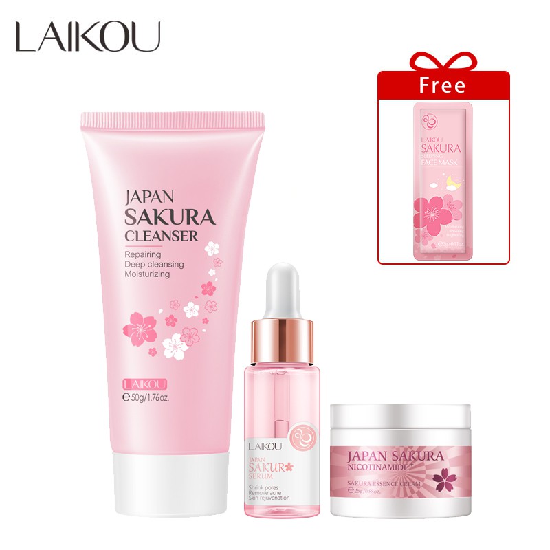 LAIKOU Sakura Skincare Set Face Cleanser 50g + Sakura Serum 17ml + Face ...