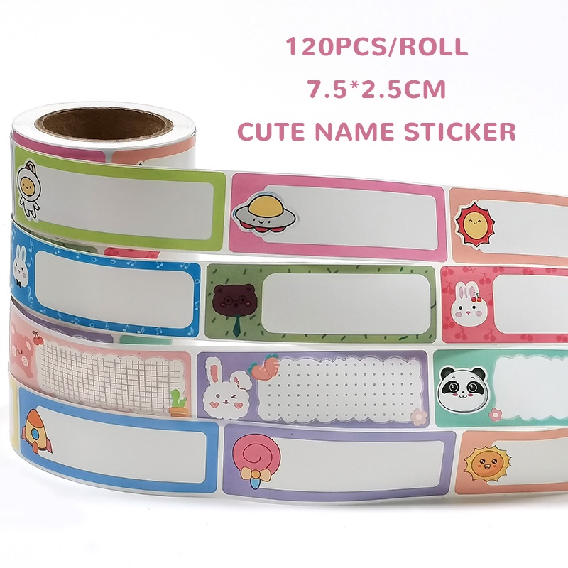 120 Pcs/Rolls Rectangle Cute Cartoon Name Stickers School Students ...