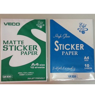 Veco matte, glossy, satin sticker paper 10sheets a4 size | Shopee ...