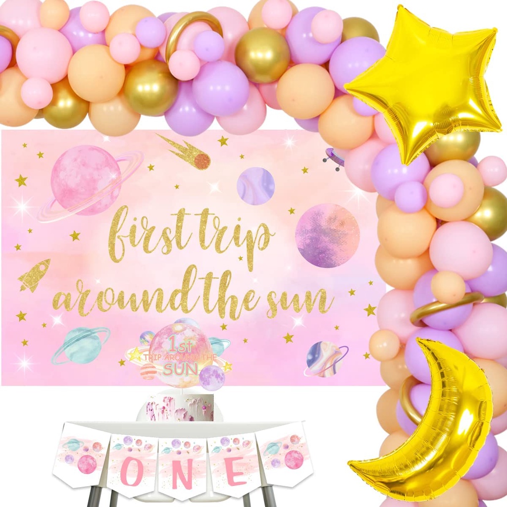 CHEEREVEAL First Trip Around the Sun Birthday Decorations for Girl ...