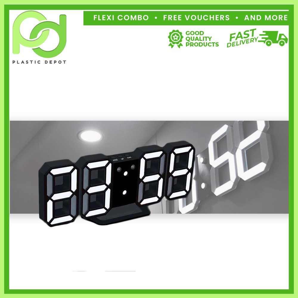 3D LED Wall Clock Modern Digital Alarm Clocks Display Home Kitchen ...