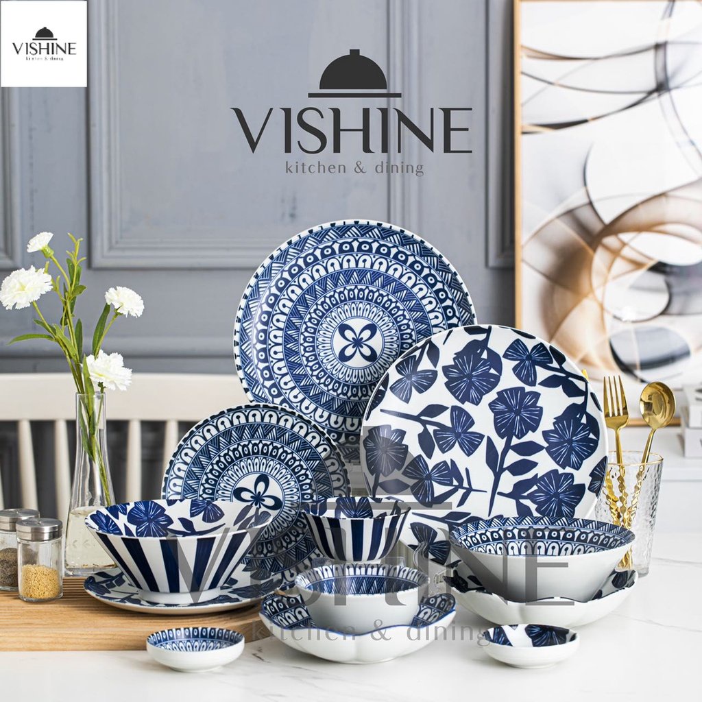 Japanese Style Hand-painted Flower Ceramic Tableware Dinner Plate Salad ...